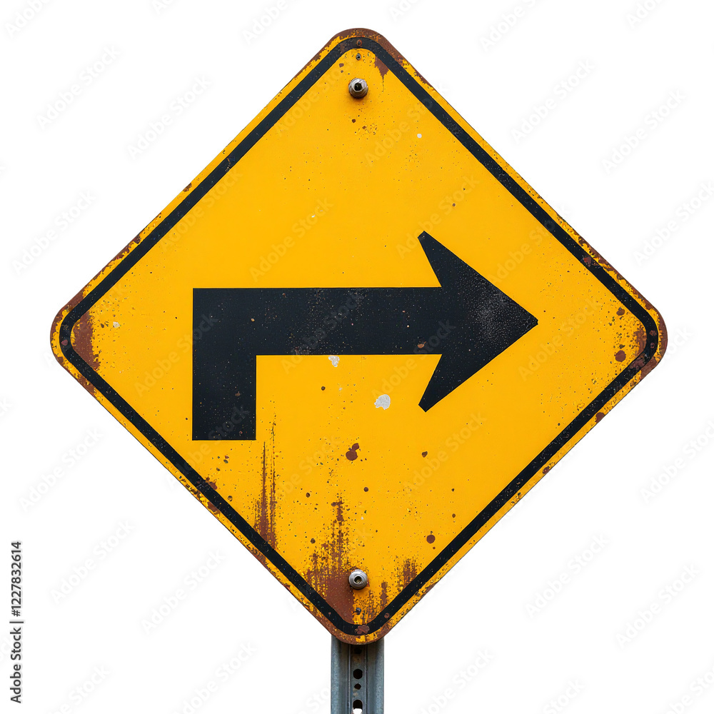 Rusty Yellow Arrow Road Sign Pointing Left, Isolated, Transparent ...