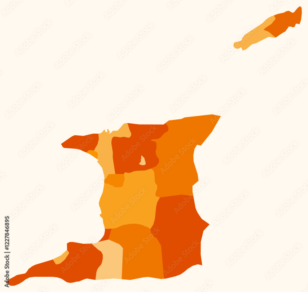 Map of Trinidad and Tobago with regions. A simple country border map ...