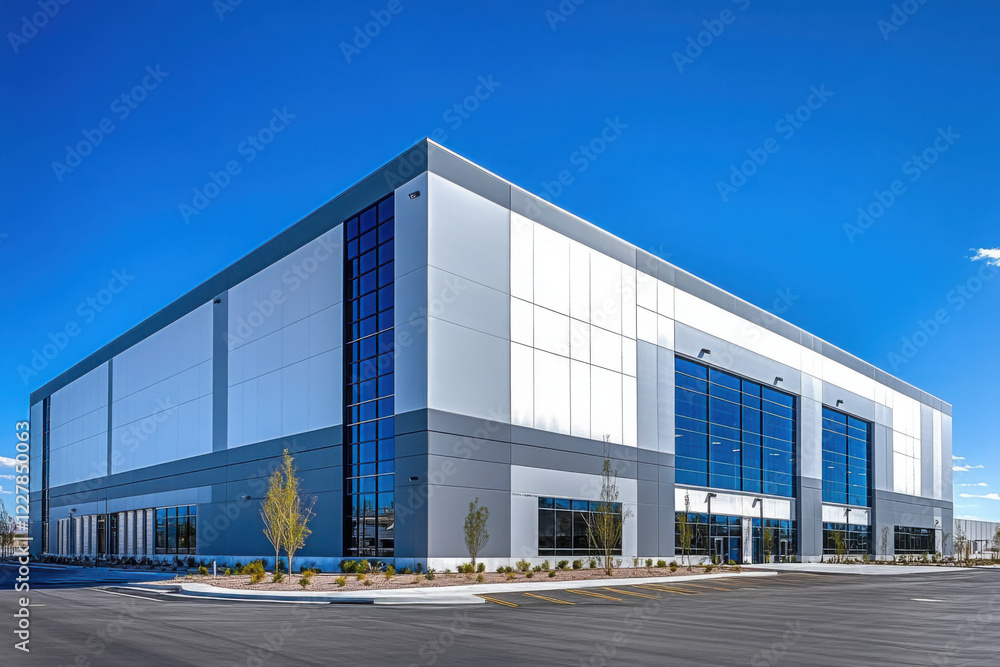 Realistic render of large logistic business transport warehouse dock ...