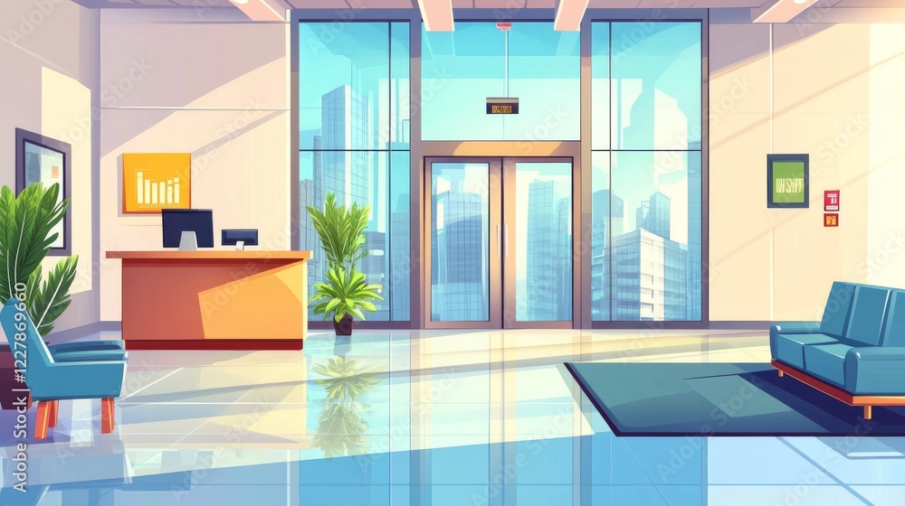 Cartoon company office interior with furniture. Vector illustration of ...