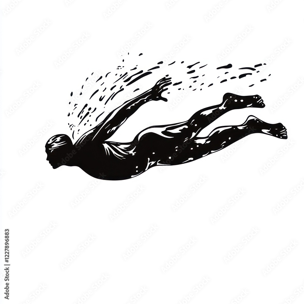 Swimmer diving into water, splash in the air, isolated background, for ...