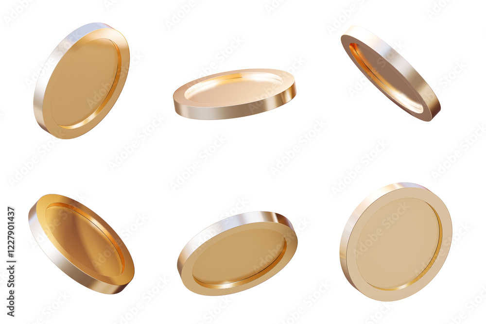Gold coin 3d rendering isolated on white background, with Clipping path ...