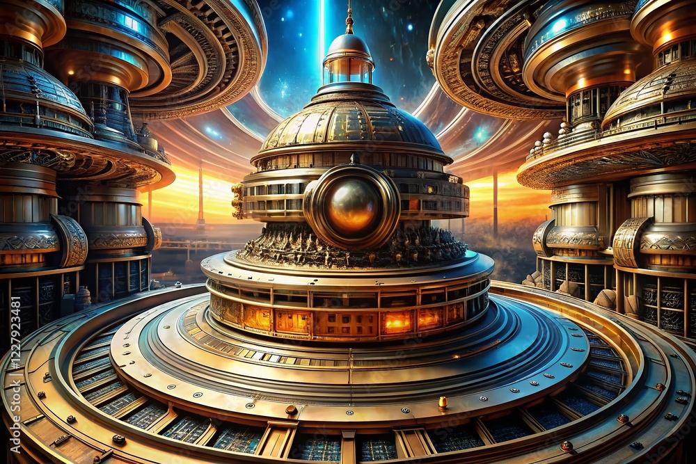 Futuristic Sumerian Temple Spaceship: Metallic Sci-Fi Craft with ...