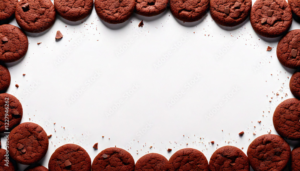 Chocolate cookie frame with white background, sweet border template ...