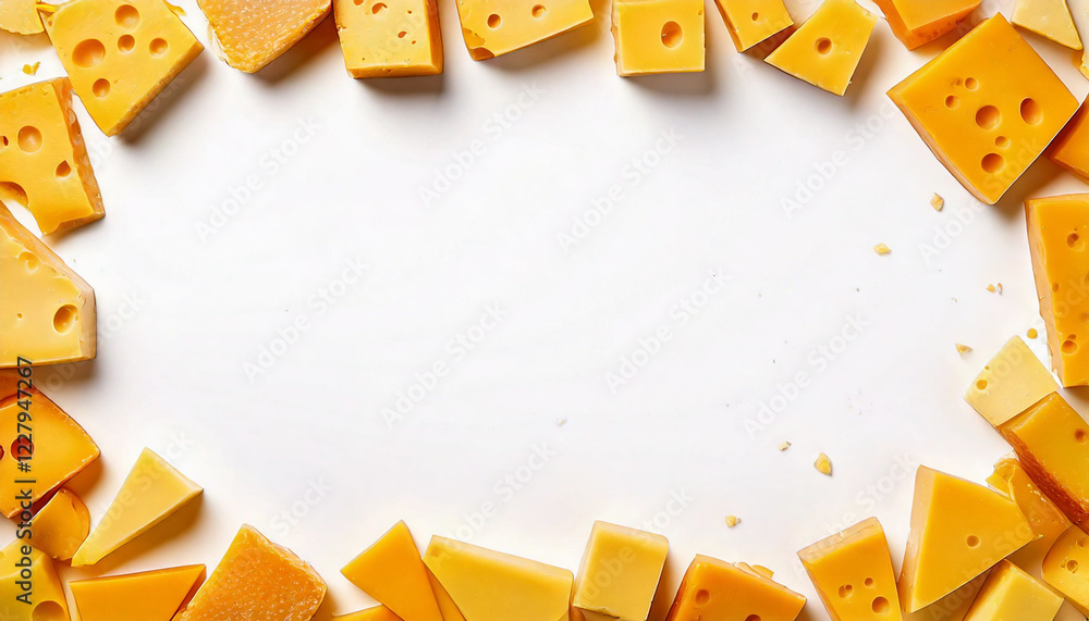 Cheese frame with white background, food border template Stock ...