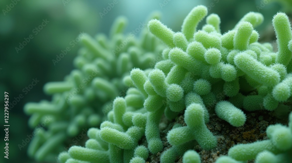 Microscopic View of Green Bacterial Colonies with Textural Variations ...