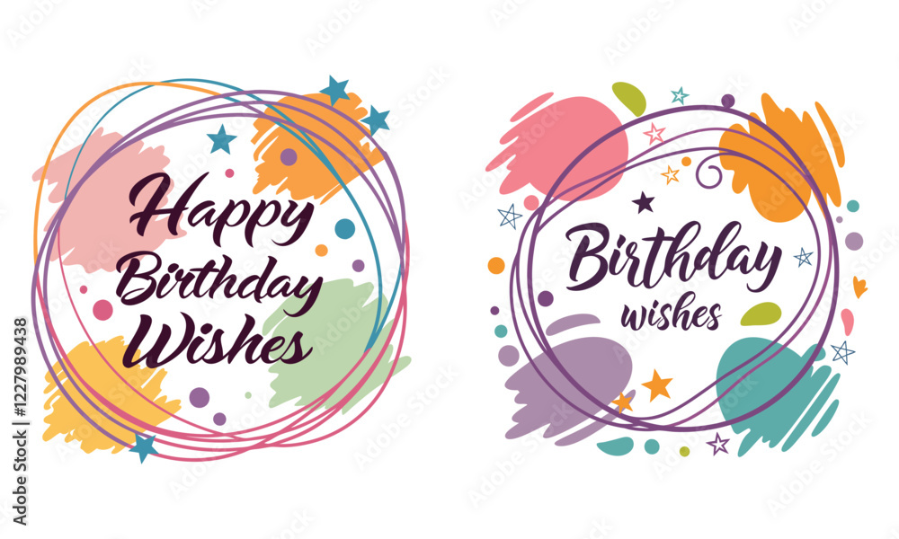 Colorful Birthday Greeting Card Vector with Happy Birthday Wishes Text ...