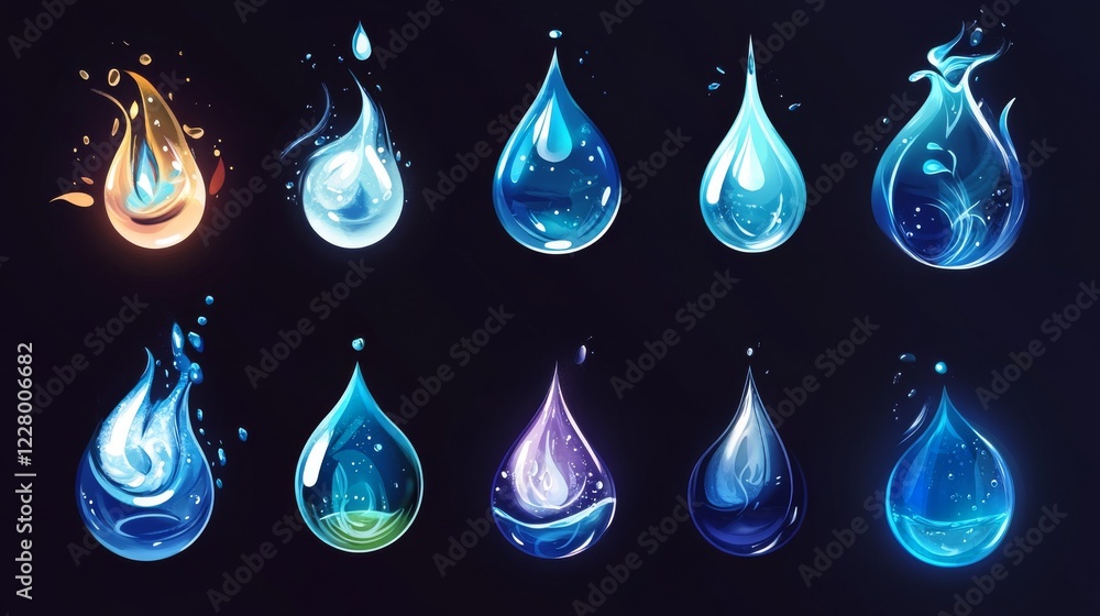 Cartoon water tear vector icon set vector. Liquid drop graphic with ...