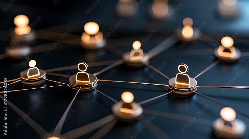 Business network visual with social media icons in a blurred office ...