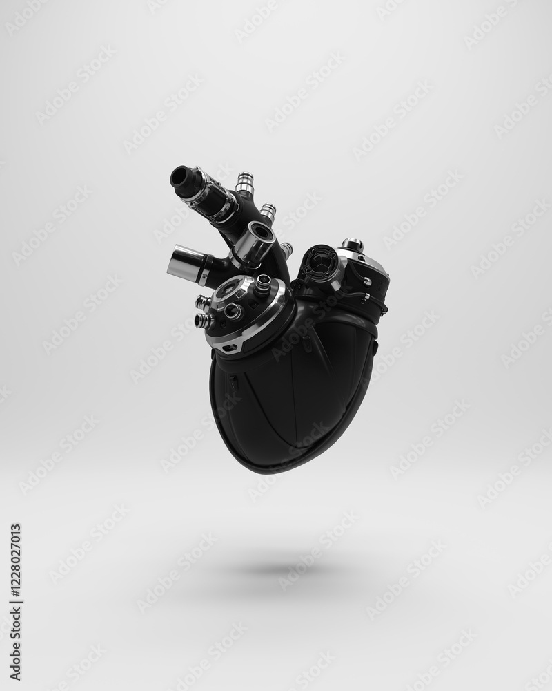 Artificial heart robot black white gray electric technology metal ...
