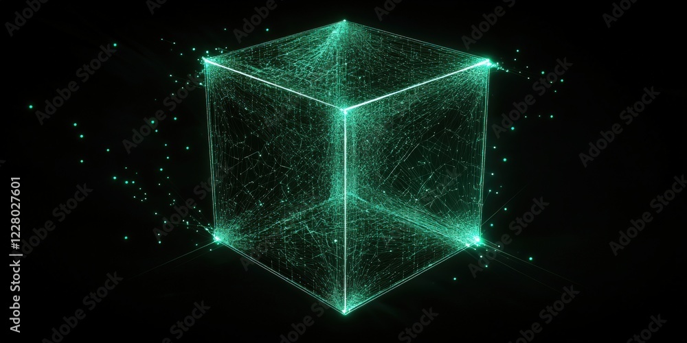 Visualizing quantum computing 3d cube animation in a dark environment ...