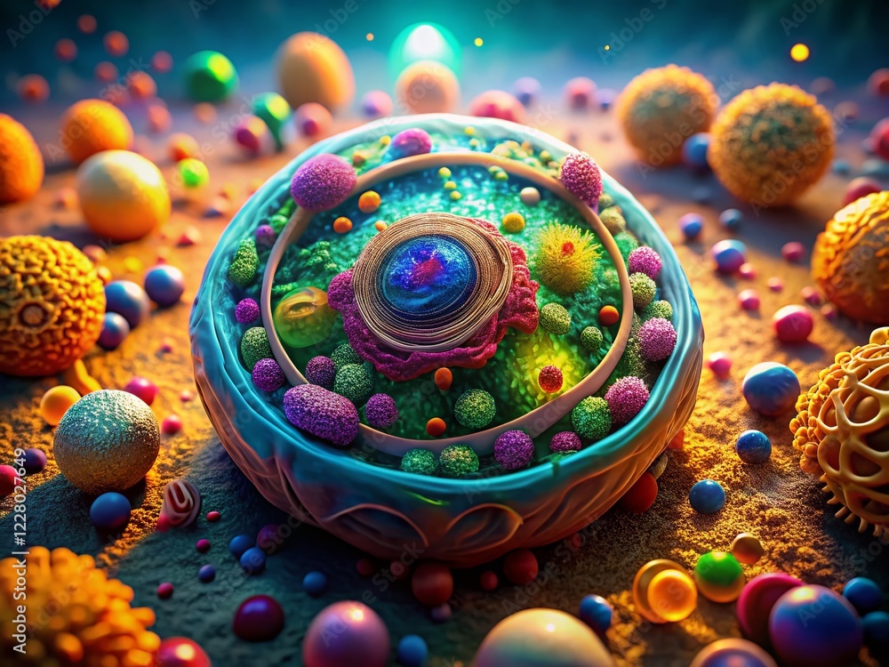 Microscopic Cellular Landscape: 3D Model of a Cell Organelles and ...