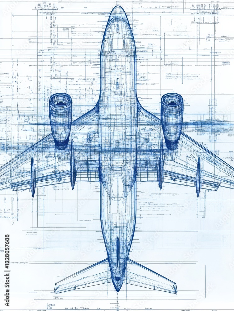 Detailed technical blueprints showcasing an airplane design with ...
