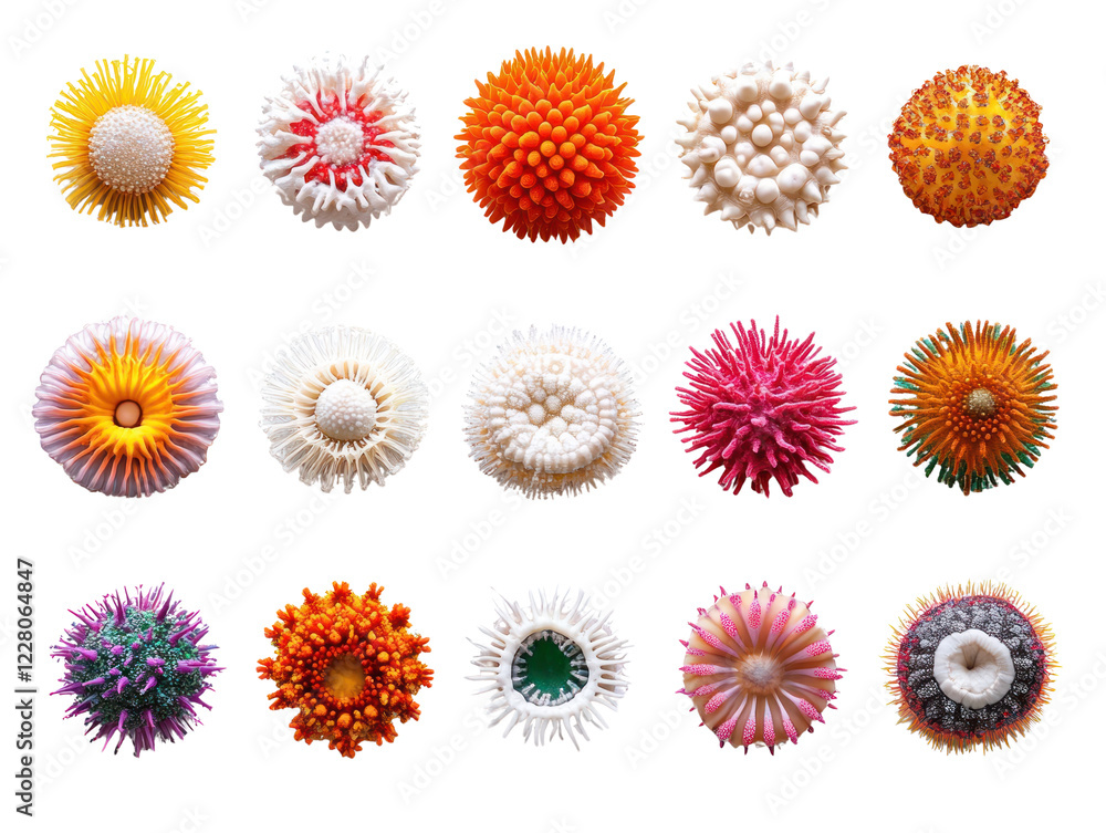 Various coral formations display vibrant colors and unique textures ...