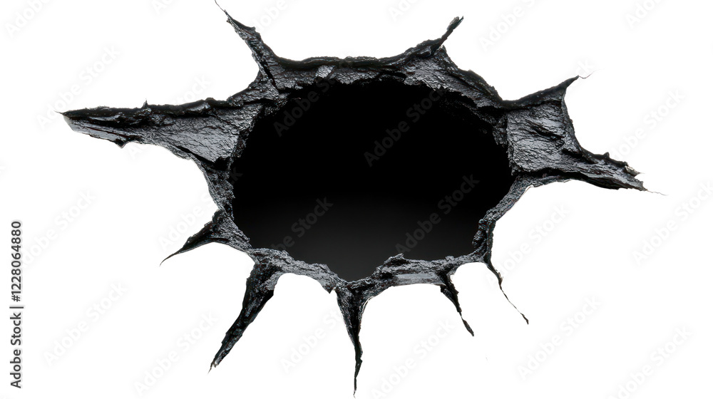 A deep black hole appears in a cracked wall showing depth and texture ...