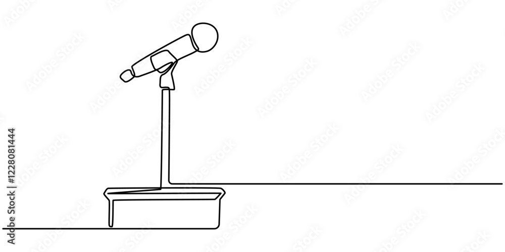 Single one line drawing podium with microphone, Conference lectern line ...