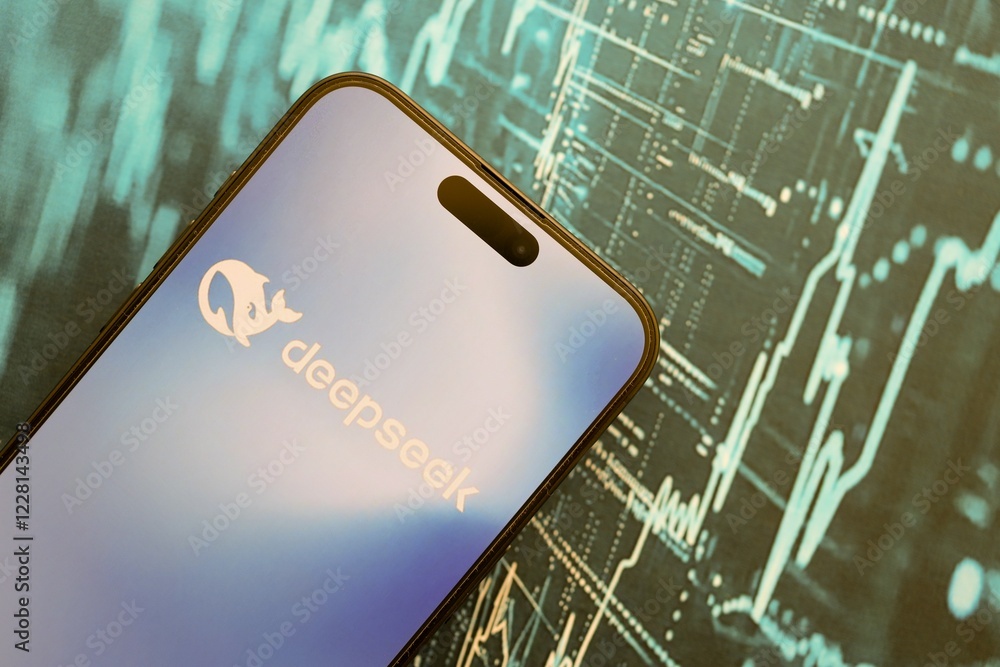 KYIV, UKRAINE - JANUARY 29, 2025 Deepseek app logo icon displayed on a ...