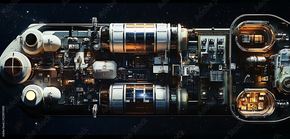 Space station map with high-tech living pods observatories and cargo ...