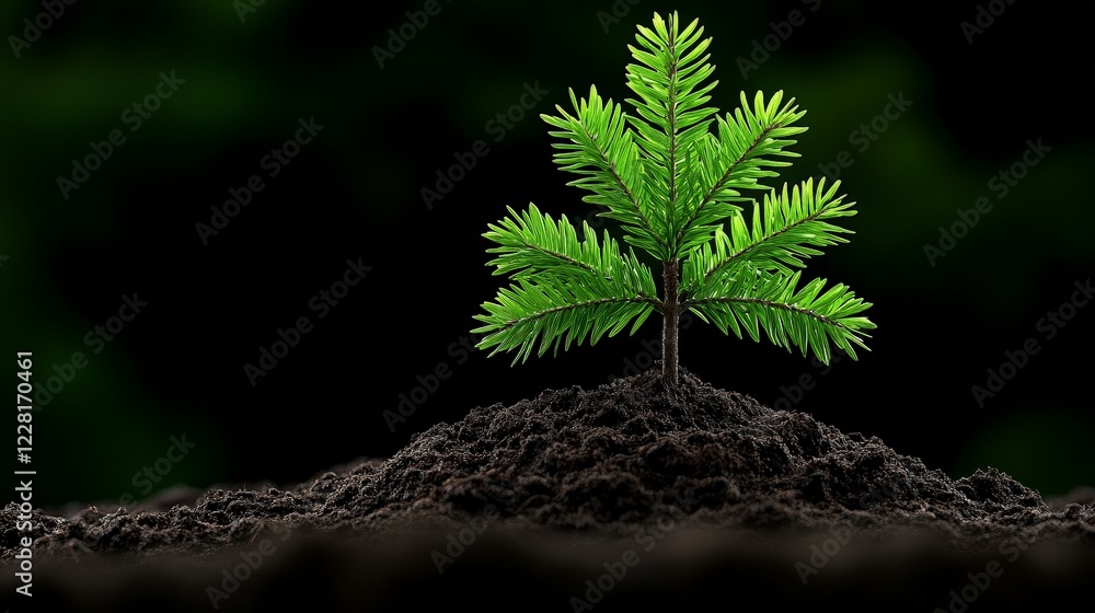Young Spruce Sapling: A vibrant young spruce tree seedling takes root ...