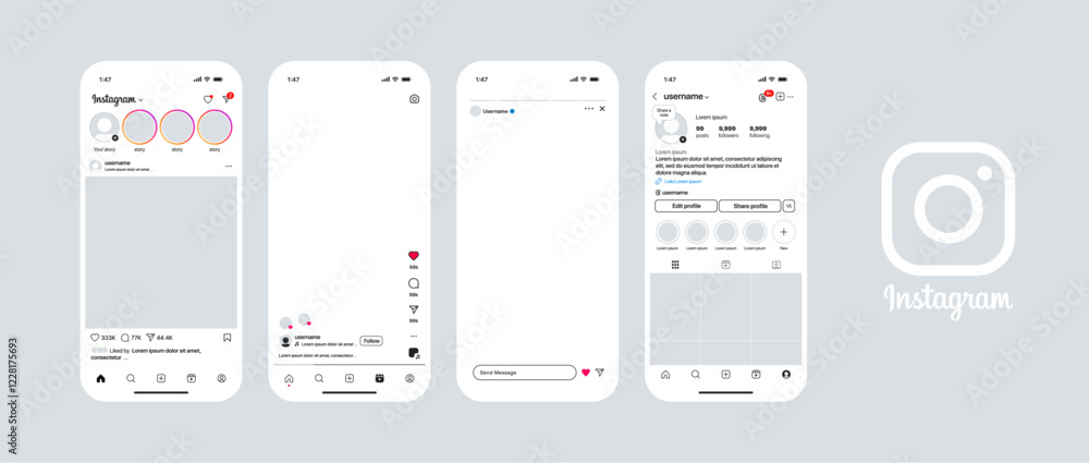 Instagram social network app UI interface mockup design. instagram ...