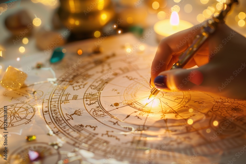 Intricate Hand-Drawn Astrological Birth Chart with Gemstones and ...