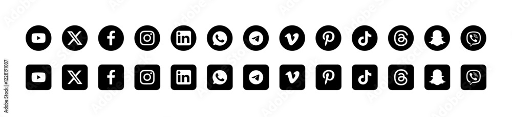 transparent social media icon set. X, Threads, Instagram, Facebook ...