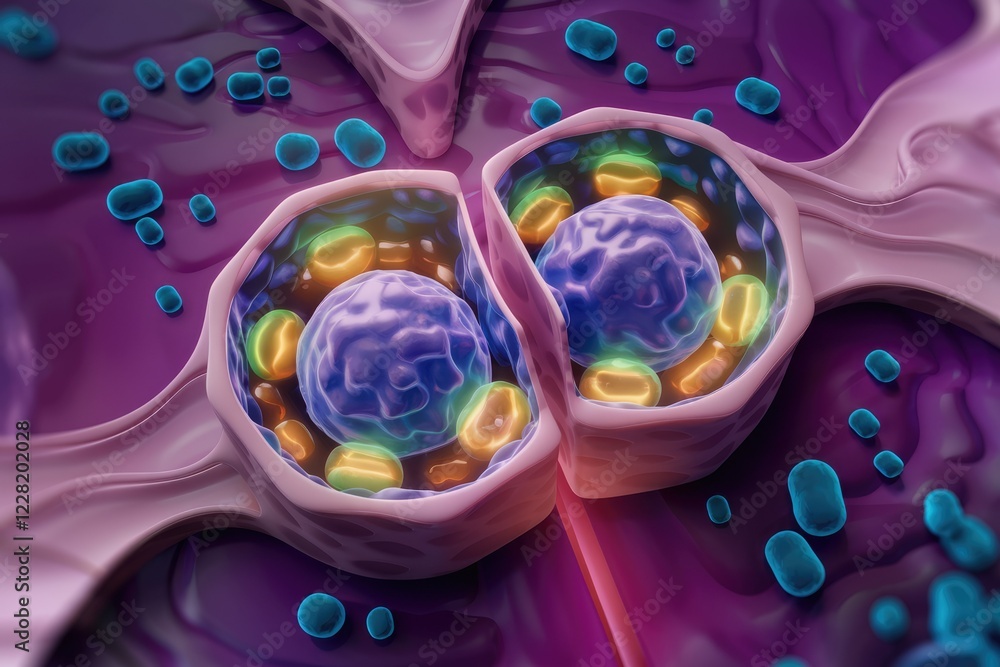 Microscopic view of cell division showing chromosomes separating into ...
