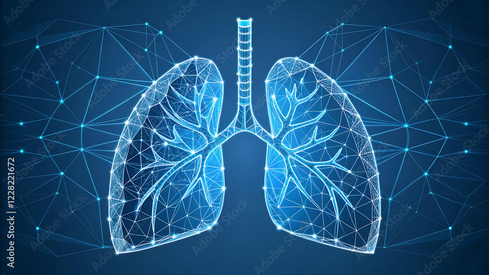 Abstract blue human lungs. Lungs anatomy, left and right lung, trachea ...