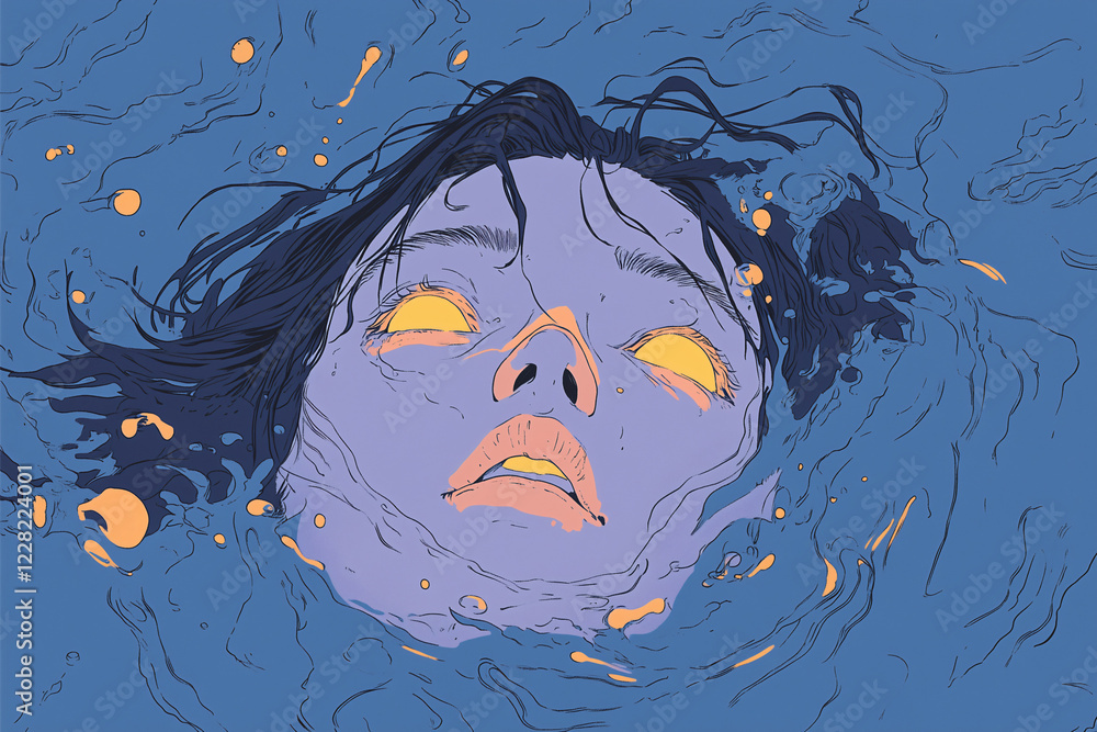 Drowning in the Depths: A woman's face emerges from the depths of a ...