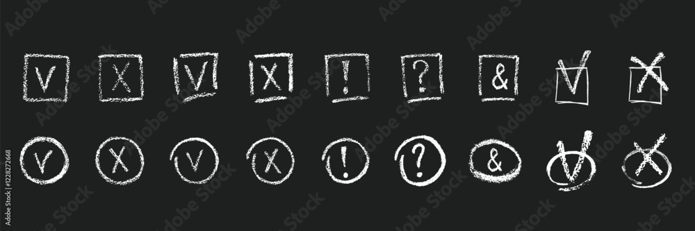 Hand drawn grunge texture tick, mark, checkboxes, correct or wrong ...