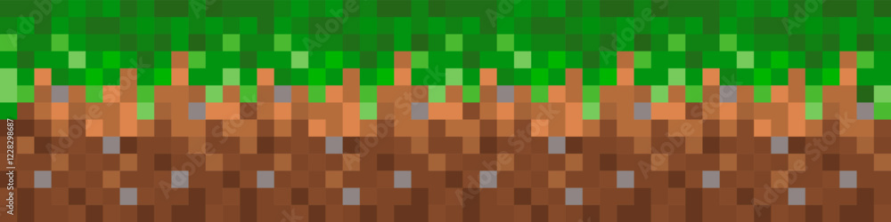Grass texture with soil in pixel style. 8-bit pixel art playground ...