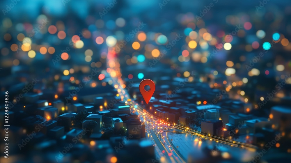 The digital handheld device displays locations on a map with two pins ...