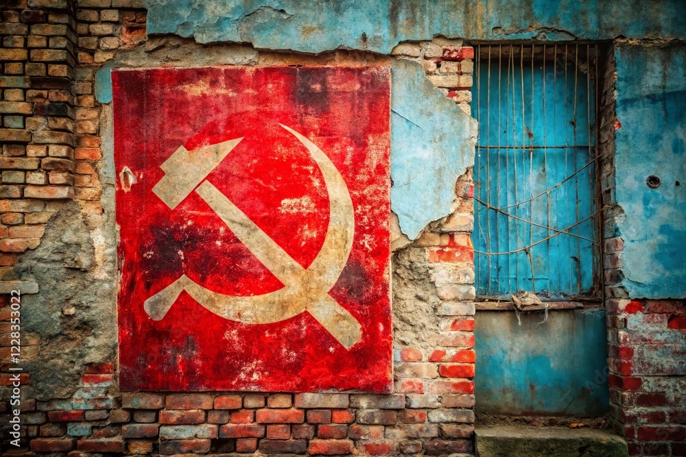 Soviet Era Propaganda Poster: Red Sickle Hammer Symbol, Communist ...