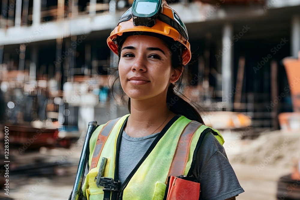 Confident Female Construction Worker Safety Hardhat Building Site Portrait Professional Strong ...