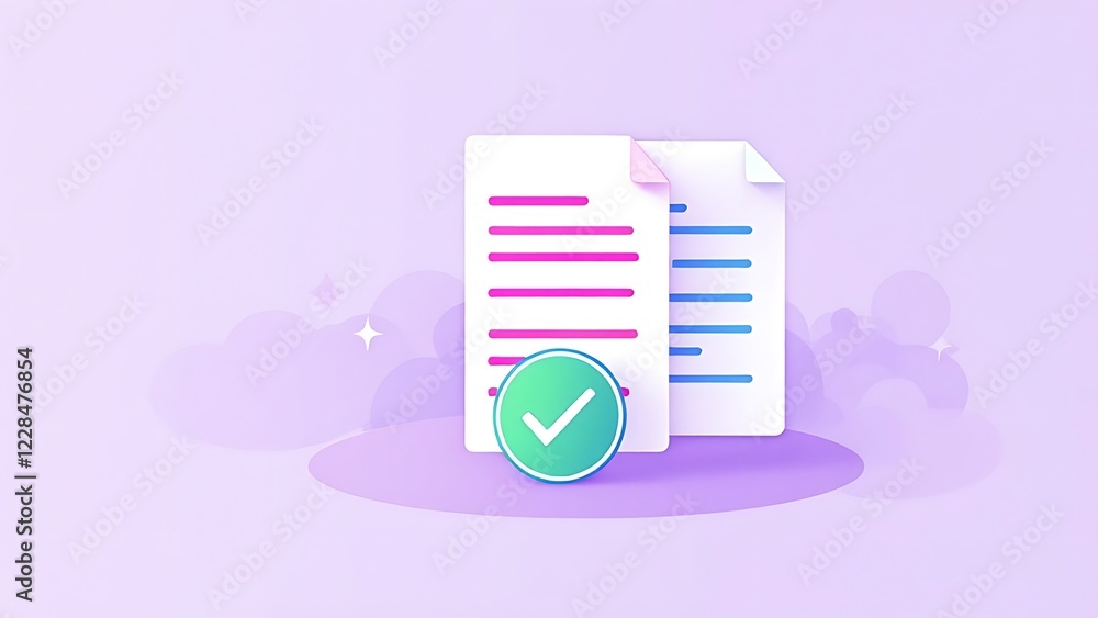 3D Minimal Business documents note paper with checkmark or tick mark ...