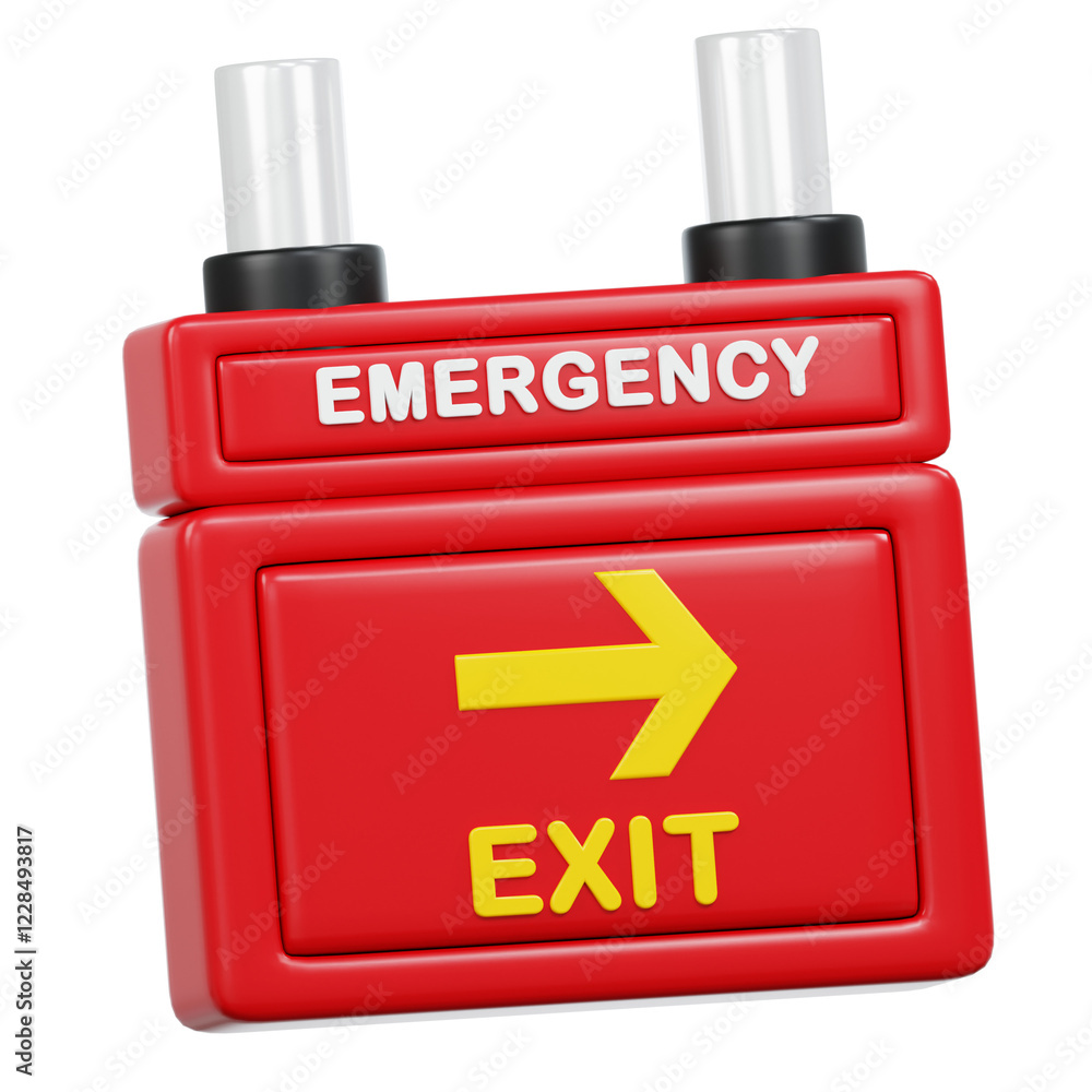 3D Red emergency exit sign with right arrow suitable for safety concept ...