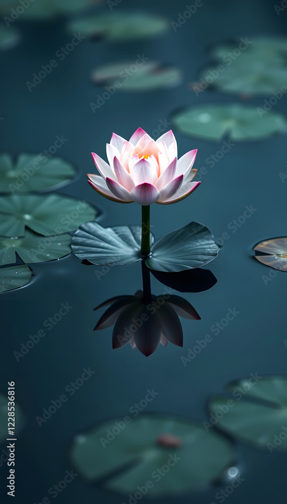 Zen flower loto in water, mindfulness theme, with white tones Stock ...