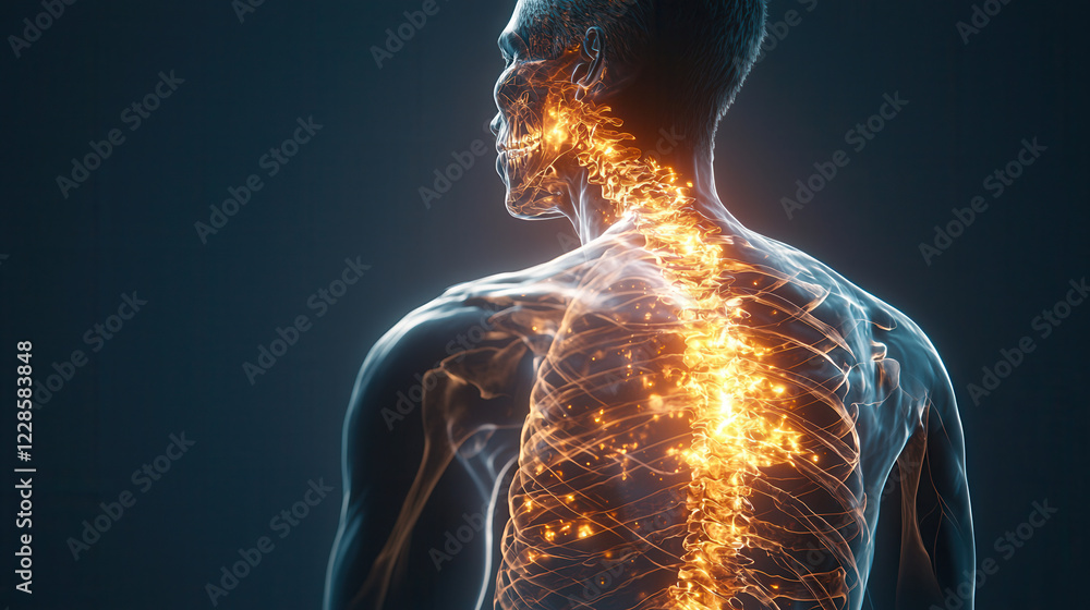 stylized X ray of human torso showcasing glowing spine and skeletal ...