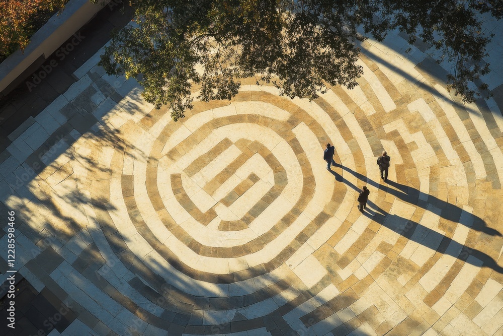 Strategic planning depicted by maze patterns cast in shadows with ...