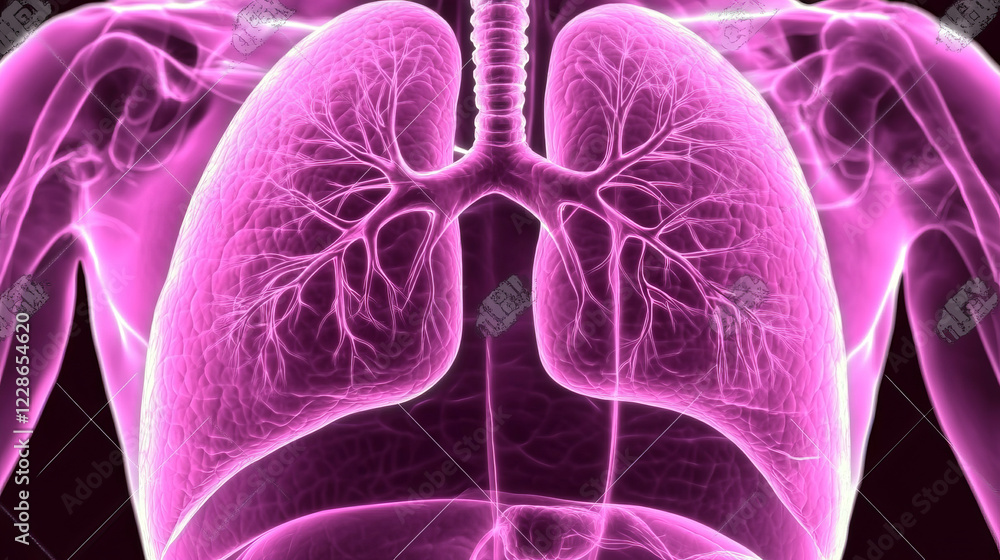 anatomy of human lungs: 3D model, bronchial tree, pulmonary arteries ...