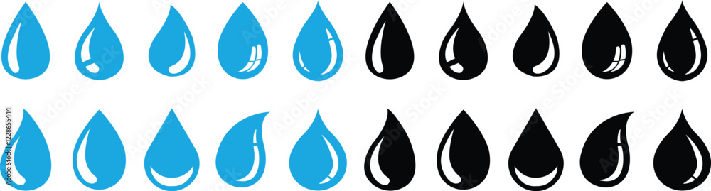Water drop shape icon in flat set. Vector for apps or website Plumbing ...