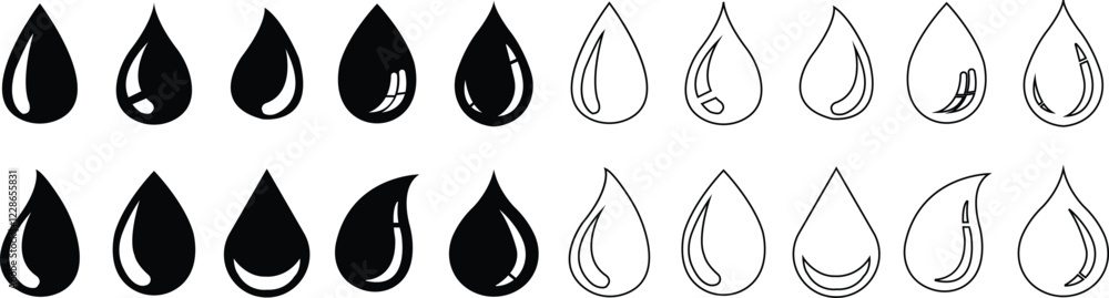 Water drop shape icon in flat line set. Vector for apps or website ...