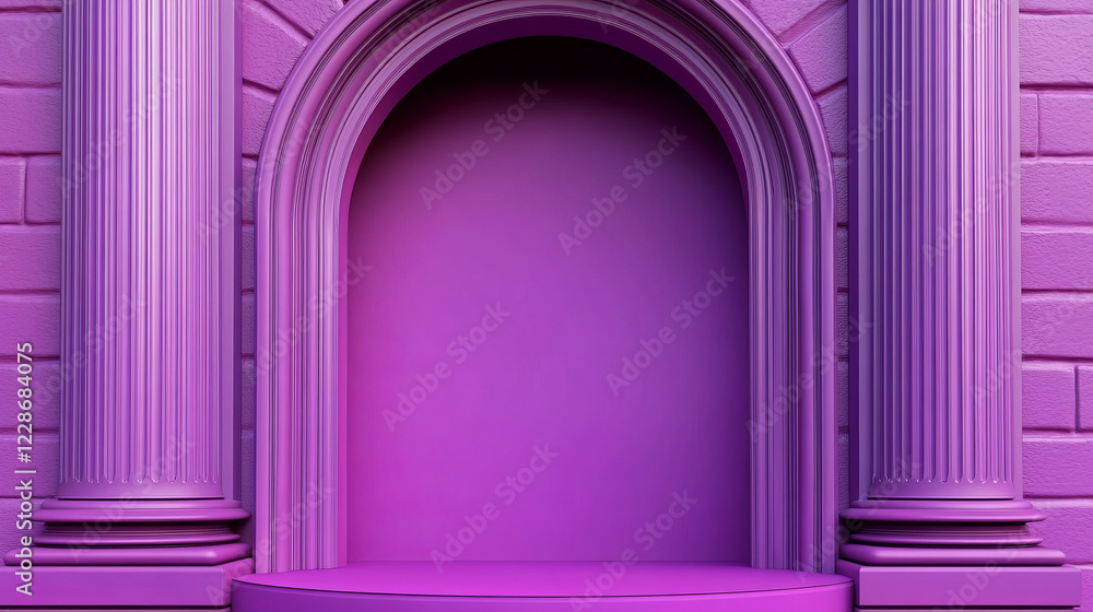 "high-resolution 3d render of minimalist purple alcove with columns and ...