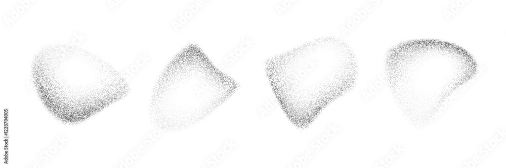 Liquid fading dotted gradient drop shapes. Black stippled object set ...