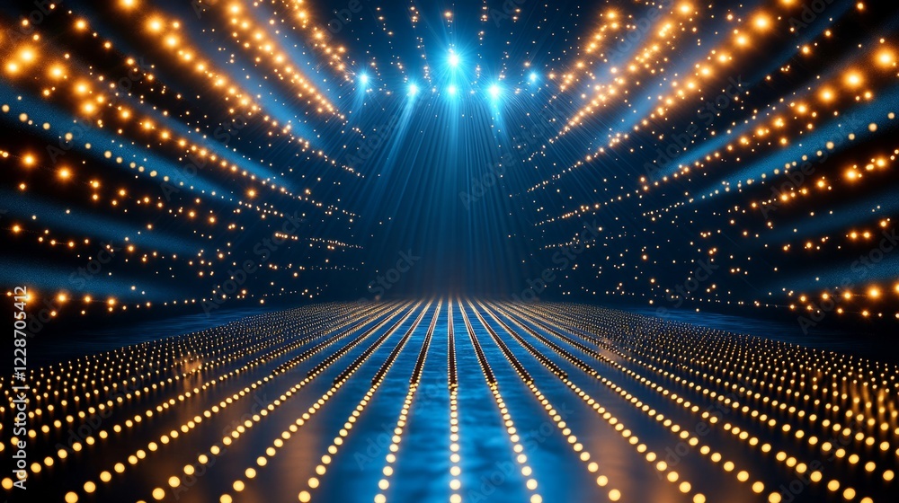 Premium background design with golden dotted edge lines and blue ...