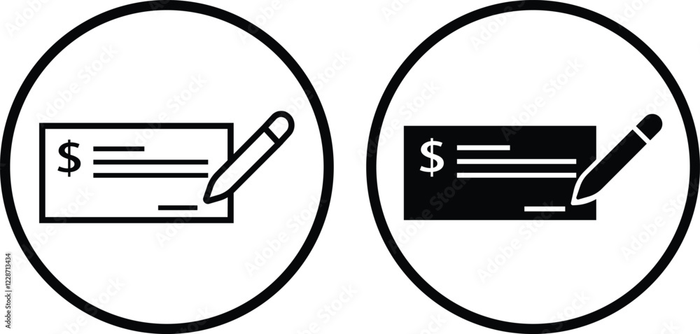Payment check icon in flat and line style set. vector for apps or ...