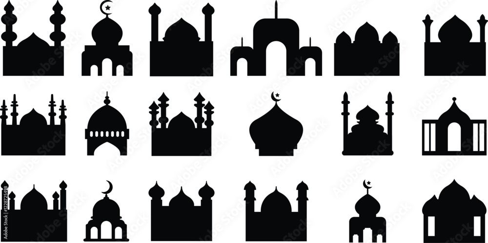 Mosque Building icon in flat set vector for apps or web design template ...