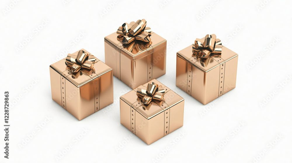 elegant four-piece gold and rose gold gift boxes with luxurious bows ...