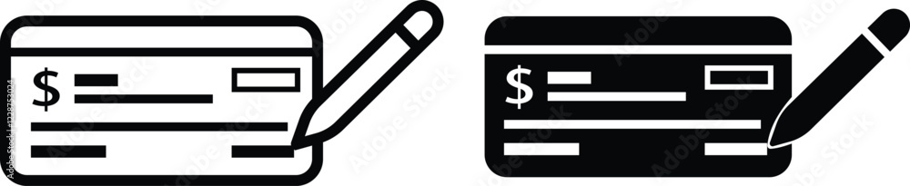 Payment check icon in flat and line style set. vector for apps or ...