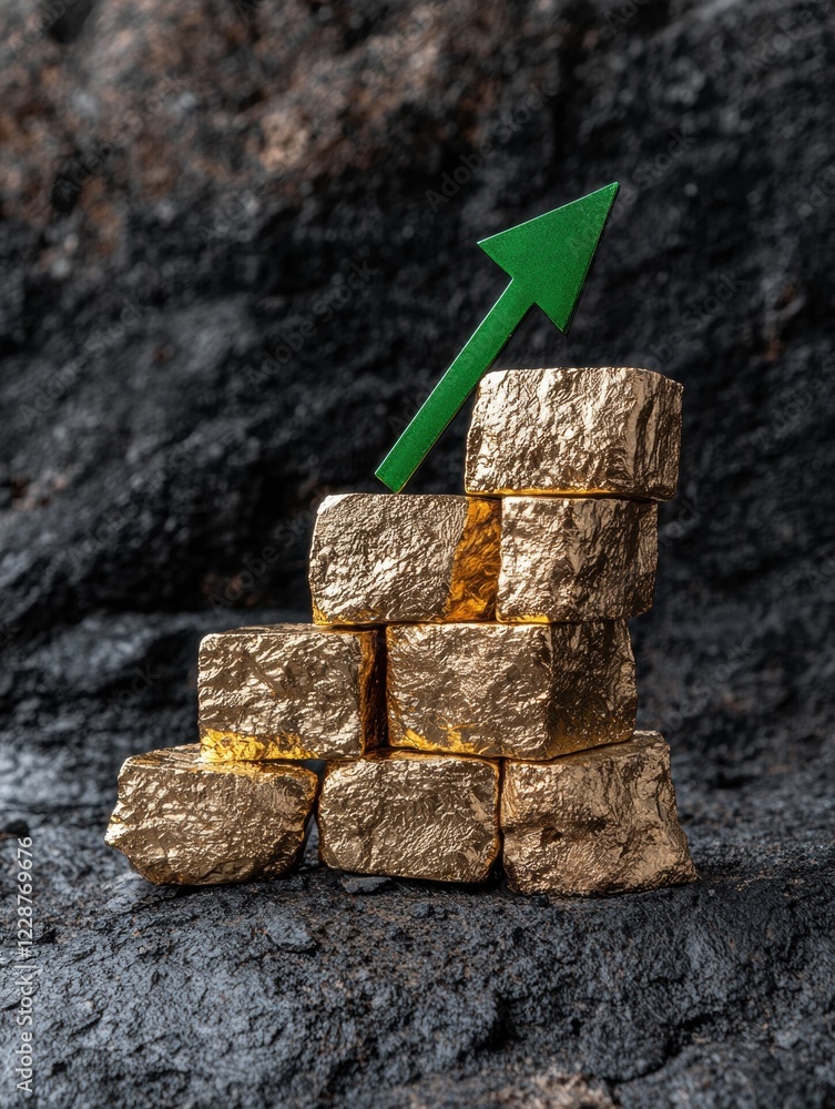 Gold price growth, rising gold bars chart, upward trend, precious metal ...